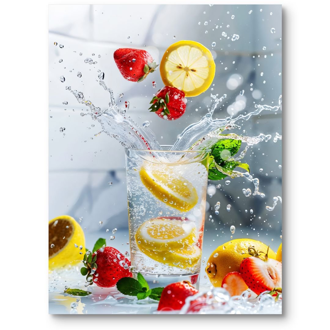 Plakat do kuchni owocowa kompozycja cytryny truskawki żółto-czerwony ...