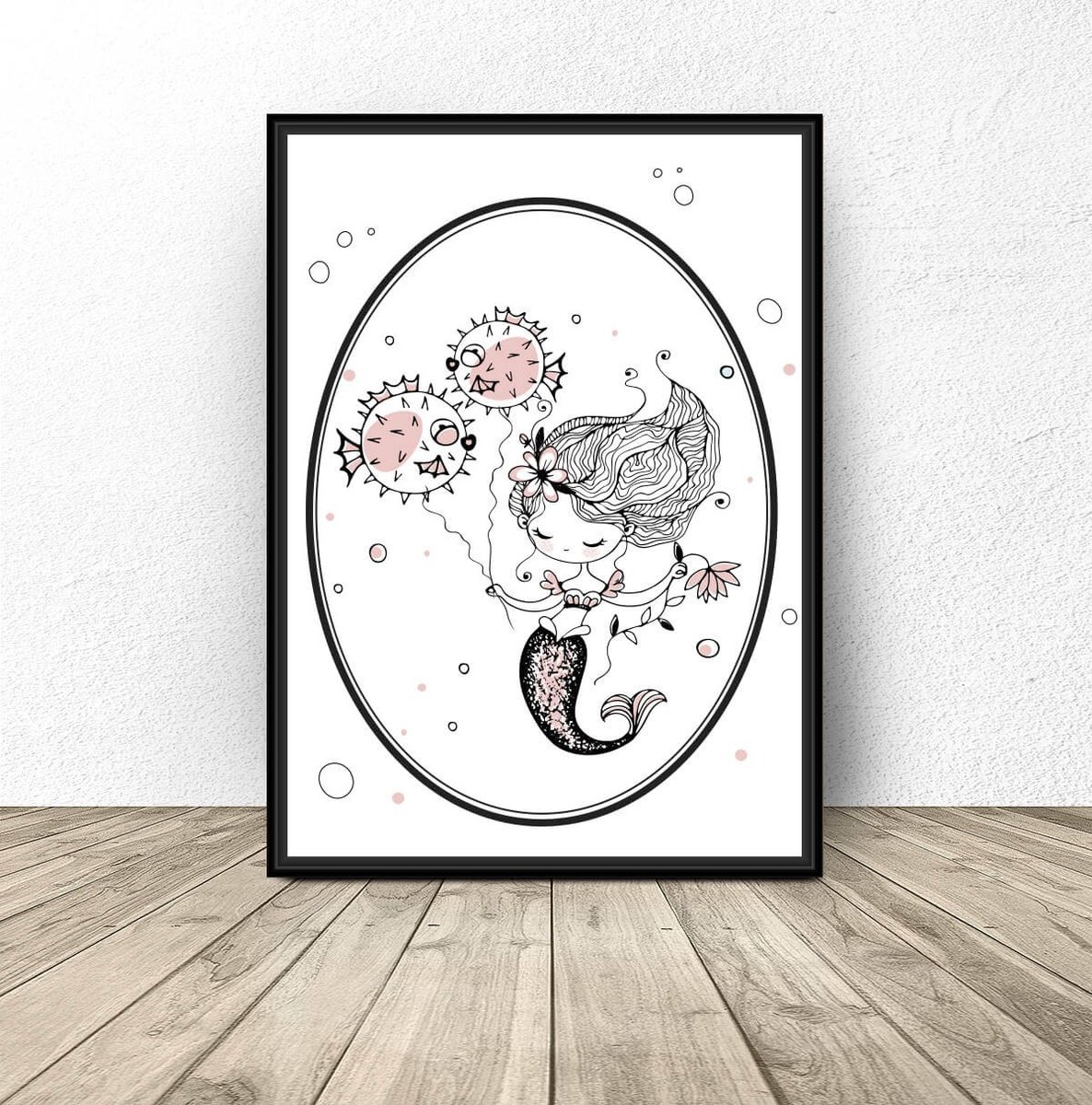 Plakat do pokoju dziewczynki "Syrenka z rybkami" A3 (297mm x 420mm) - Scandi Poster | Sklep ...