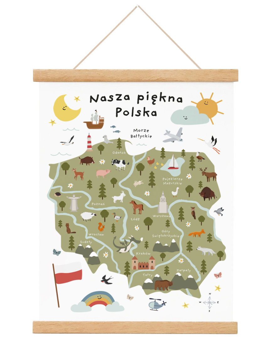 Plakat edukacyjny dla dzieci Mapa Polski A4 21x30 A4 cm / Joachimki ...