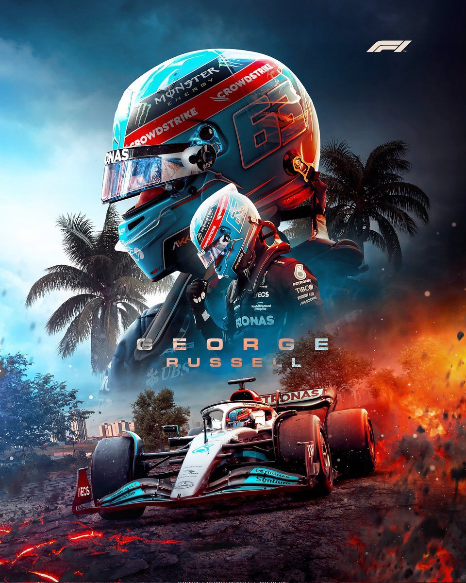 Plakat George Russell Mercedes Formuła 1 70x50 cm - Atram | Sklep EMPIK.COM