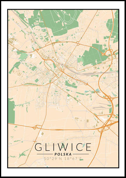 Plakat, Gliwice, Polska mapa kolorowa, 30x40 cm - reinders | Sklep ...