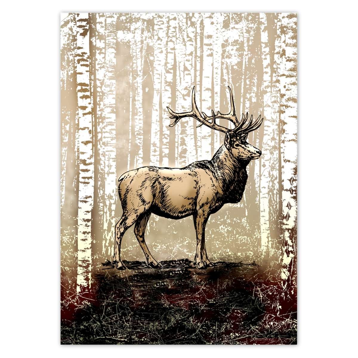 Plakat Jeleń Brzoza Las, 50x70 cm - ZeSmakiem | Sklep EMPIK.COM