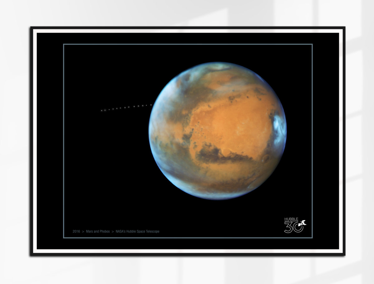 Plakat Kosmos Planeta Mars i księżyc Fobos Teleskop Hubble'a HST 70x50 ...