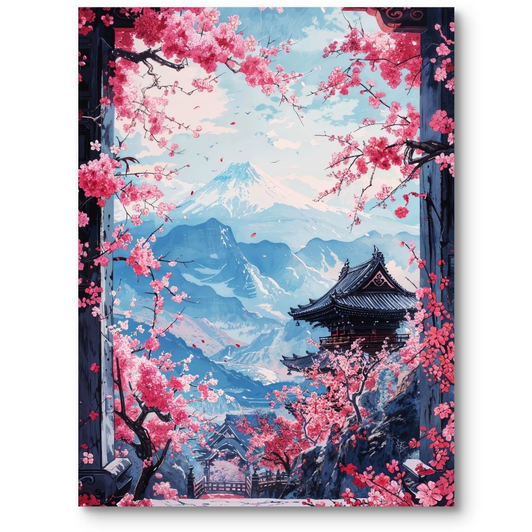 Plakat krajobraz Japonii góra Fuji różowo-niebieski 50x70 cm ...