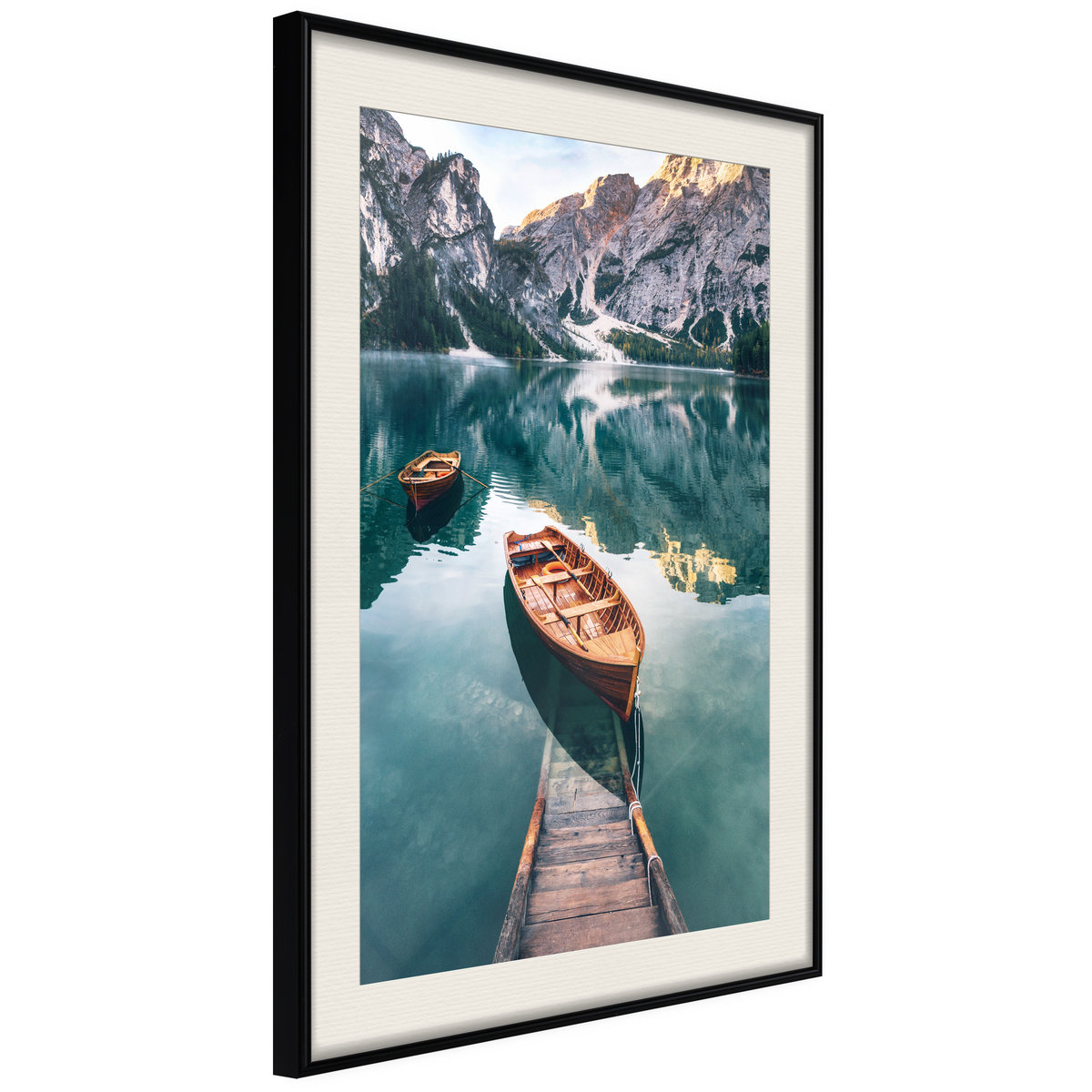Plakat - Ĺ odzie w Dolomitach [Poster] 40x60 Rama czarna z passe ...