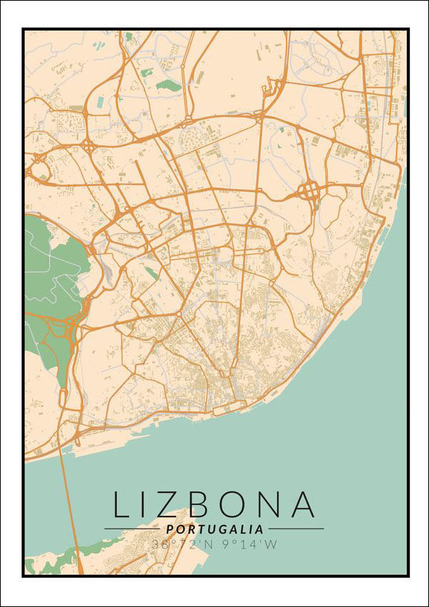 Plakat, Lizbona mapa kolorowa, 50x70 cm - reinders | Sklep EMPIK.COM