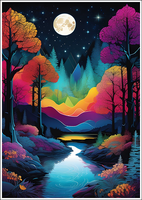Plakat Magiczny las w nocy - 70x100 cm - Inna marka | Sklep EMPIK.COM