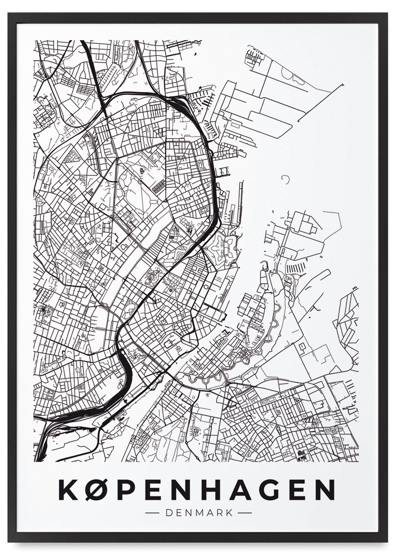 Plakat mapa plan miasta Kopenhaga 21x30 cm w czarnej ramie - Inna marka ...