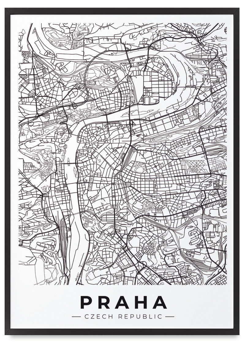 Plakat mapa plan miasta Praga 21x30 cm w czarnej ramie - Inna marka ...