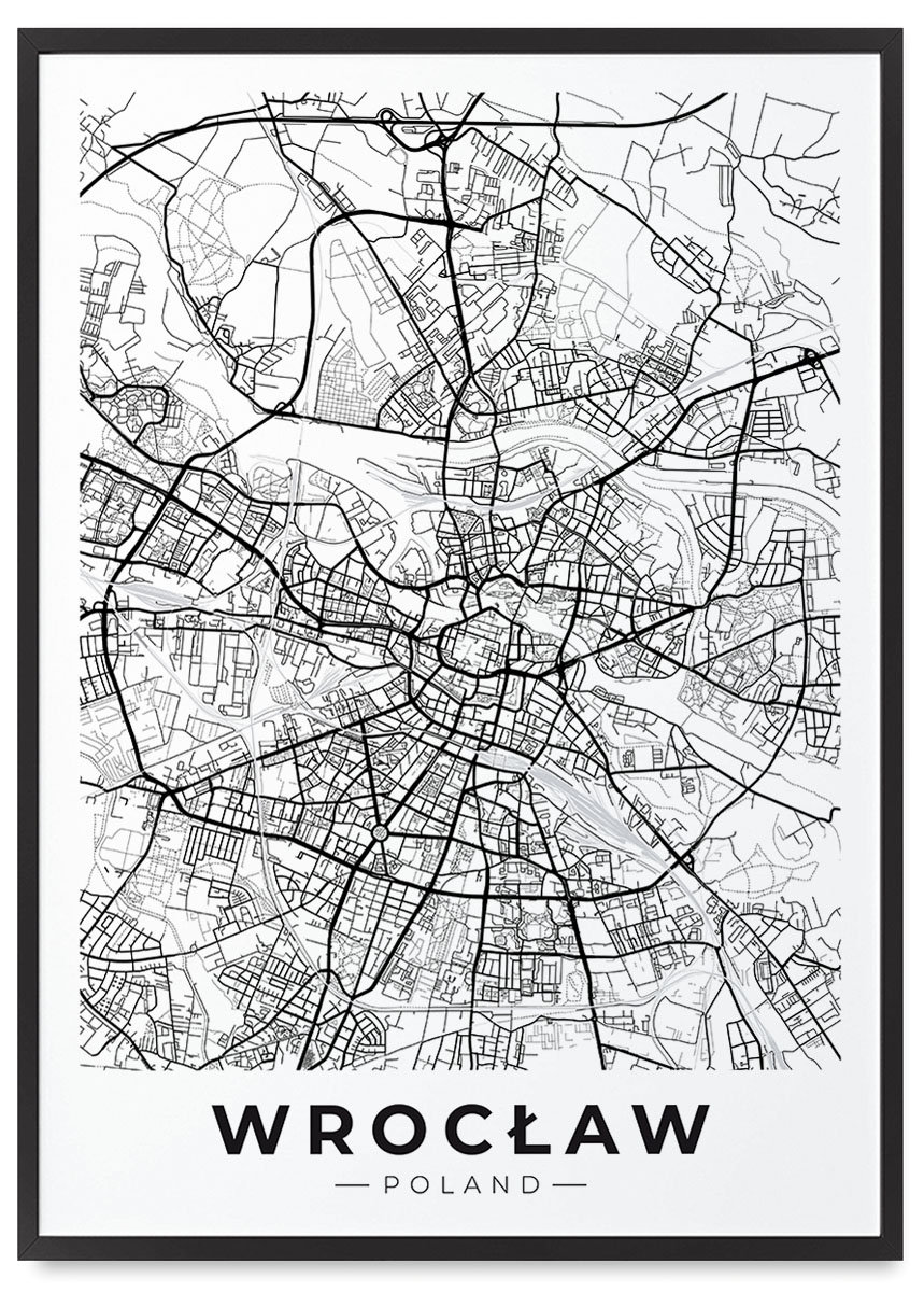 Plakat mapa Wrocław plan miasta 21x30 cm w czarnej ramie - Inna marka ...