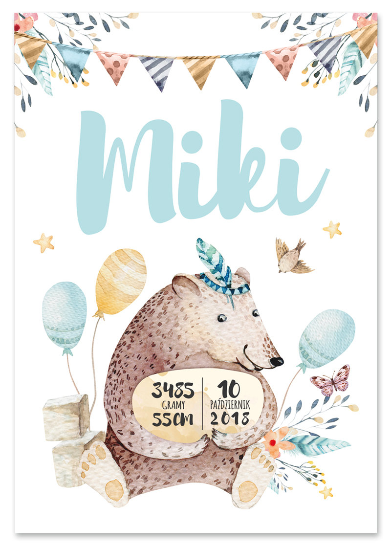Plakat metryczka dziecka miś 61x91 cm - Inna marka | Sklep EMPIK.COM