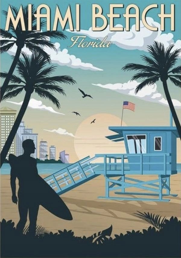 Plakat Miami Beach Florida Vintage Retro 40x30 cm - Atram | Sklep EMPIK.COM