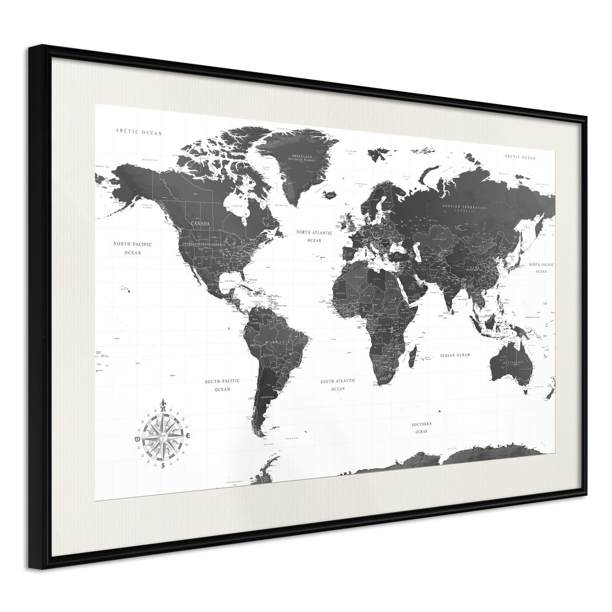 Plakat - Monochromatyczna mapa [Poster] 45x30 Rama czarna z passe ...