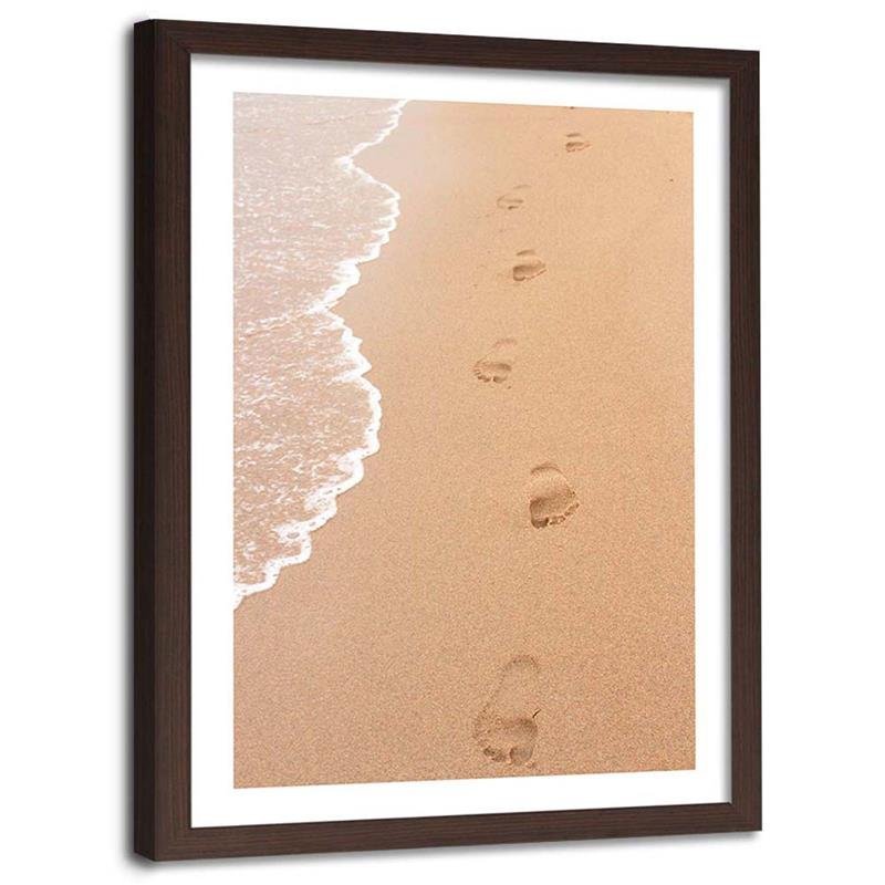 Plakat na ścianę w ramie brązowej FEEBY Morski brzeg ślady stóp, 30x40 ...