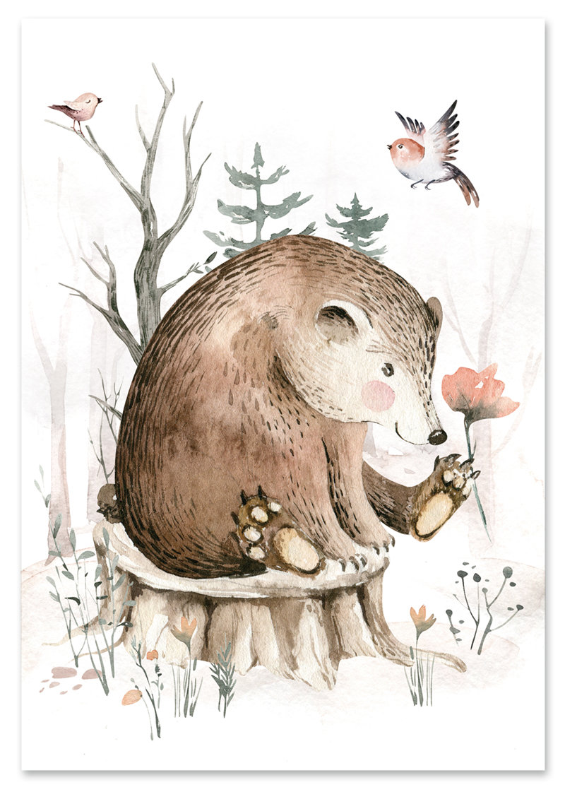 Plakat obrazki dla dziecka leśne zwierzęta miś niedźwiadek 70x100 cm ...