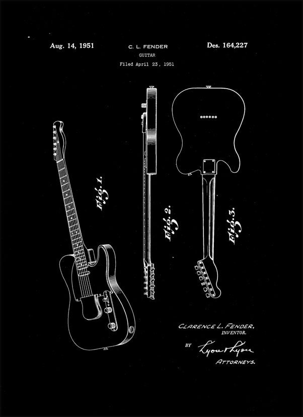 Plakat, Patent Fender Gitara Elektryczna Telecaster Projekt 1951 ...