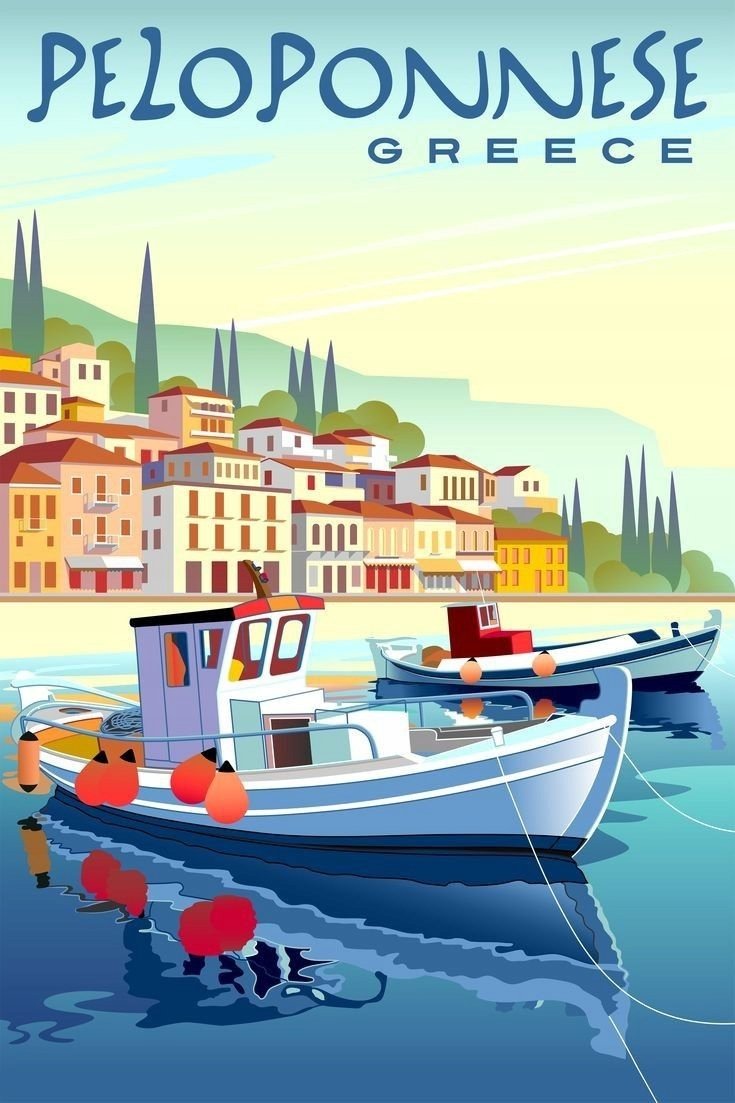 Plakat Peloponez Grecja Vintage Retro 91,5x61 cm - Atram | Sklep EMPIK.COM