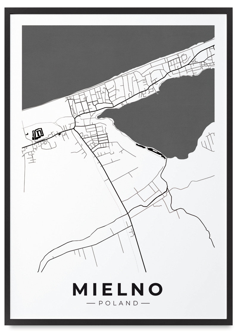 Plakat plan miasta mapa Mielno 61x91 cm w czarnej ramie - Inna marka | Sklep EMPIK.COM