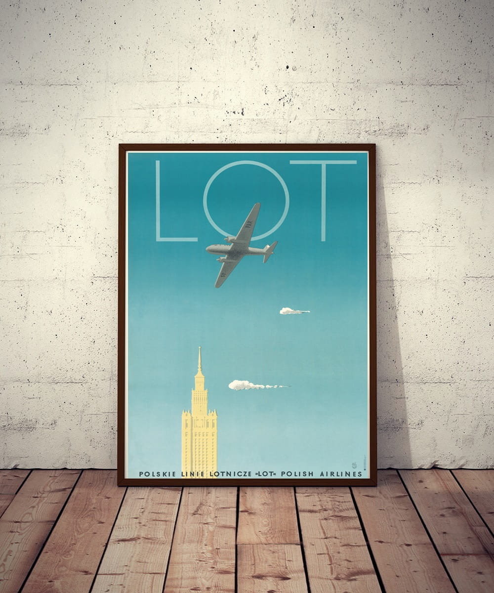 Plakat reklamowy Polskie Linie Lotnicze LOT Polish Airlines Tadeusz ...