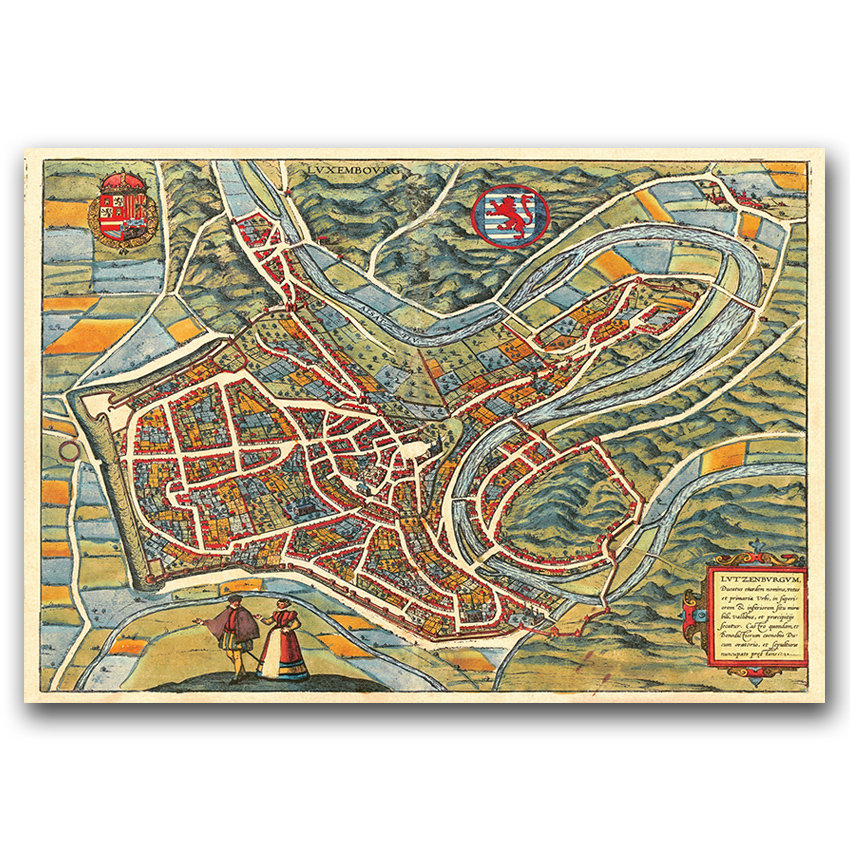 Plakat retro do salonu Stara mapa Luksemburga A2 - Vintageposteria ...