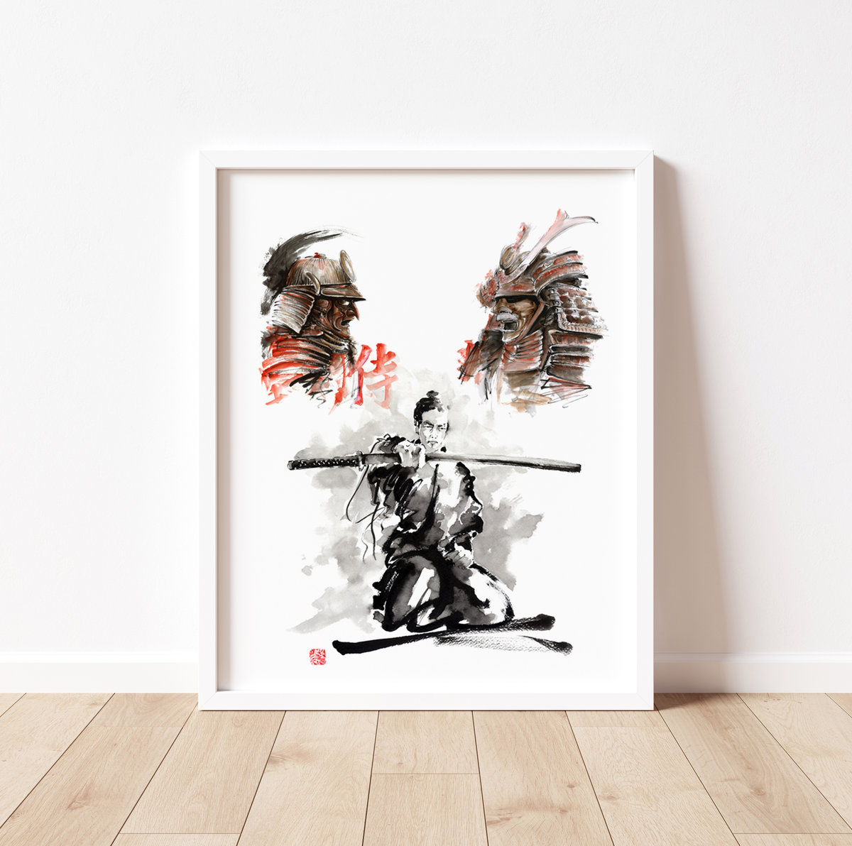 PLAKAT SAMURAI, SAMURAJ Z MIECZEM, A4, na płótnie, SHOGUN, JAPONIA ...