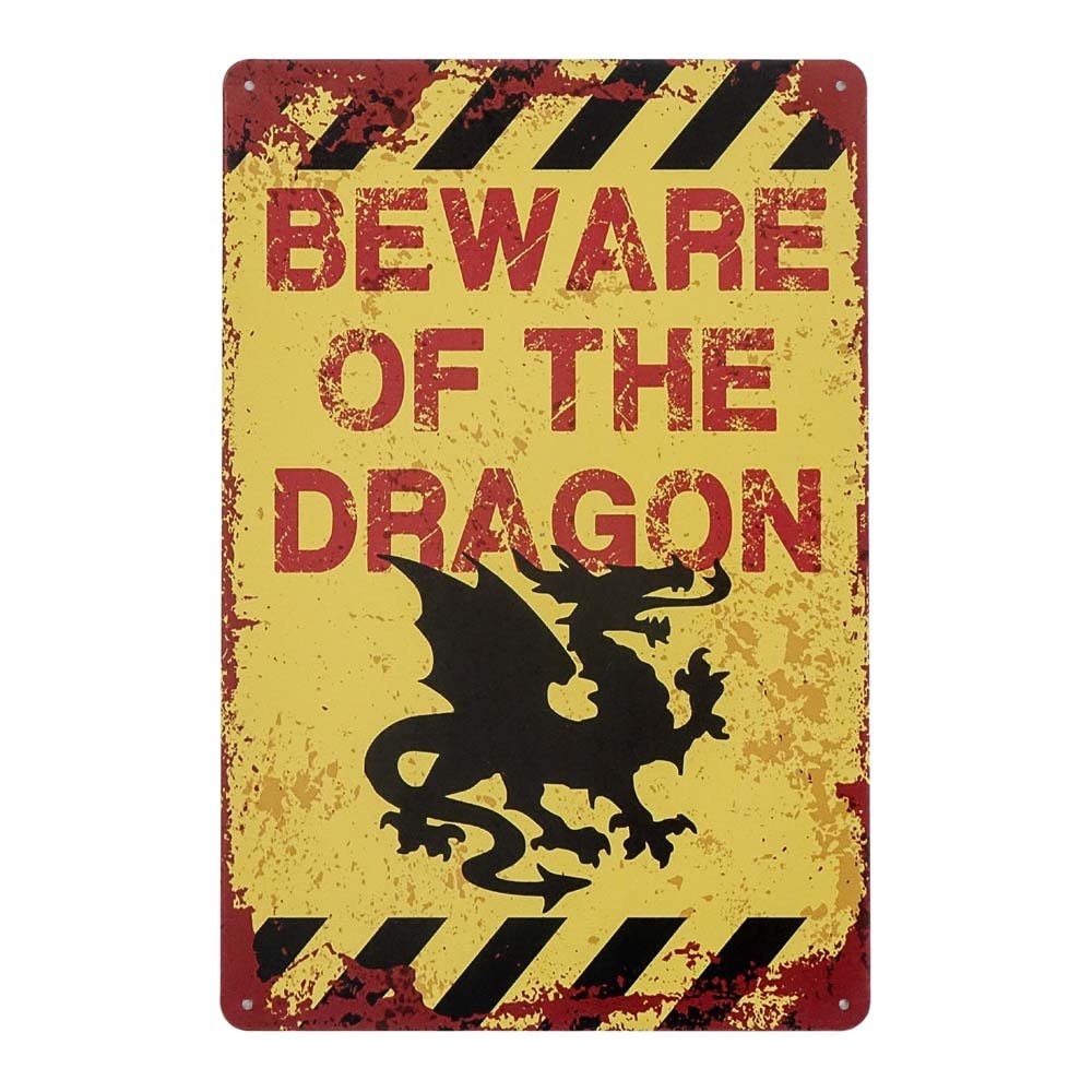 Plakat Tabliczka Dekoracyjna Metalowa Beware Of The Dragon - Rustykalne ...