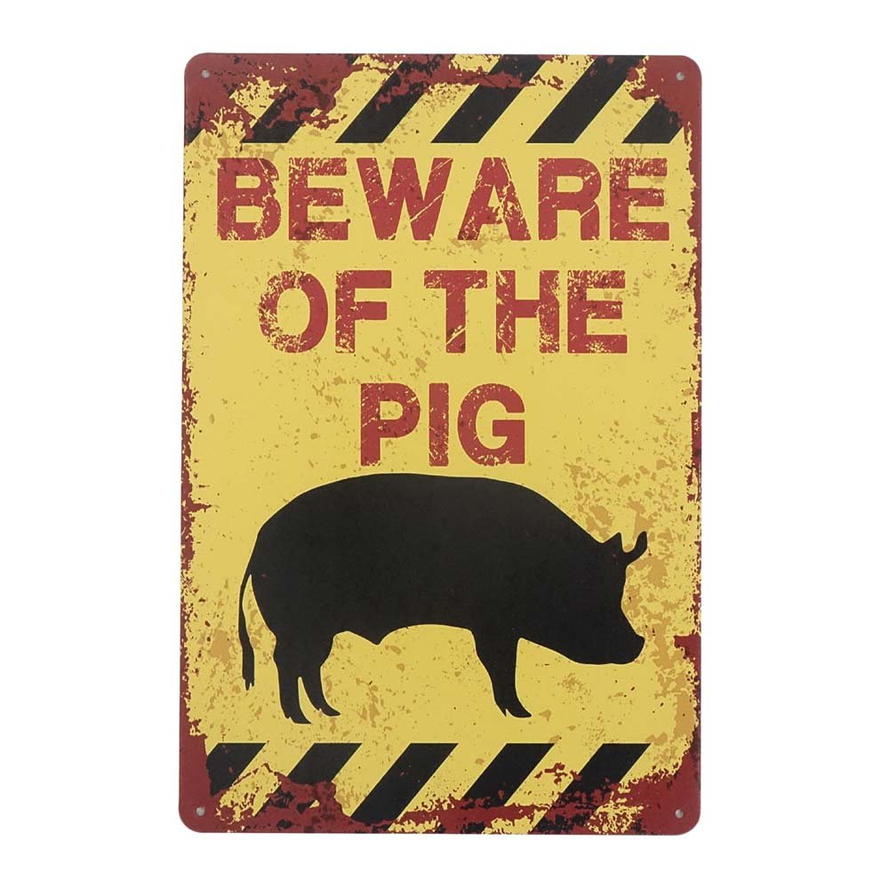 Plakat Tabliczka Dekoracyjna Metalowa Beware Of The Pig - Rustykalne ...
