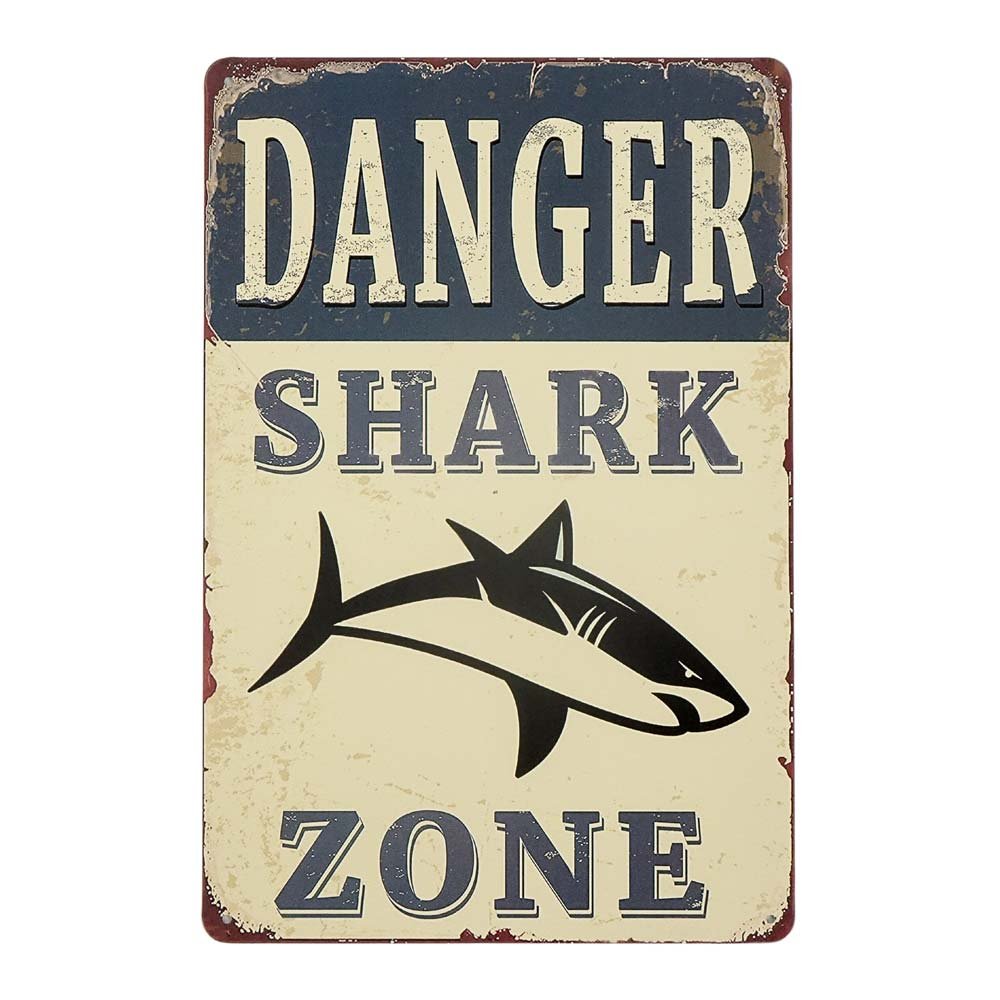 Plakat Tabliczka Dekoracyjna Metalowa Shark Zone - Rustykalne Uchwyt ...