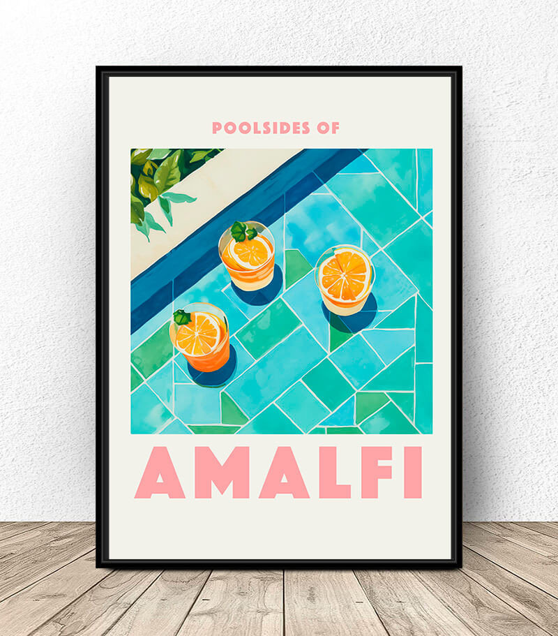 Plakat z drinkami przy basenie "Poolside of Amalfi" 50x70 (500mm x ...