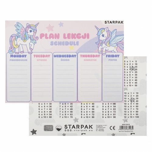 Plan lekcji z tabliczką mnożenia A5 Unicorn STARPAK 536139 - Starpak | Sklep EMPIK.COM