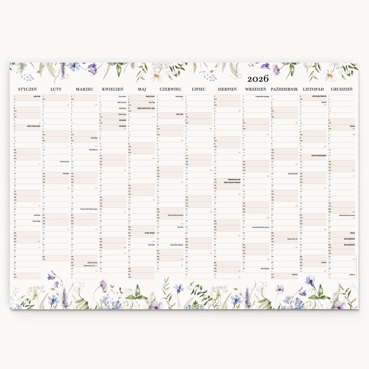 Planer ścienny 2026 Kalendarz Polskie Święta, Niedziele handlowe ...