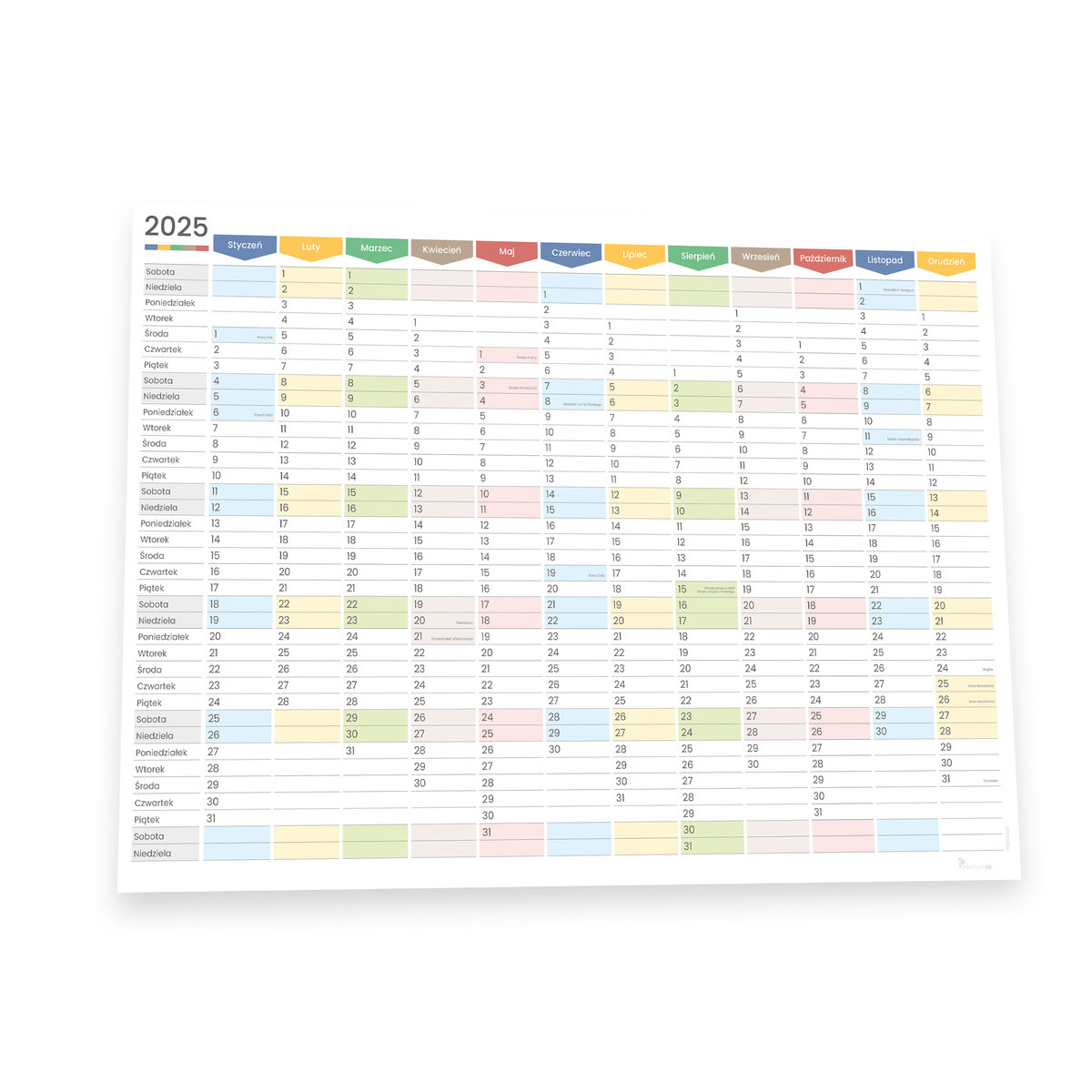 Planer ścienny kalendarz 2025 A0 suchościeralny TĘCZA - PremiumAd ...