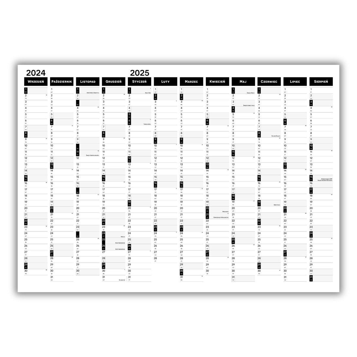 Planer ścienny szkolny kalendarz 2024/2025 B1 niezmywalny B&W - PremiumAd | Sklep EMPIK.COM