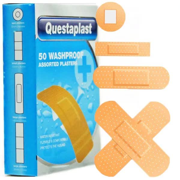 Plastry opatrunkowe wodoodporne miękkie mocne MIX 50 sztuk z Anglii ...