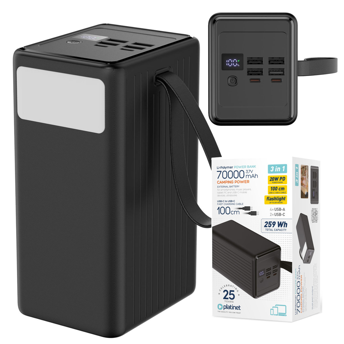 PLATINET PMPB7020 Power Bank 70000 mAh 20W QC 3.0 Latarka + Kabel 1m USB-C - PLATINET | Sklep ...