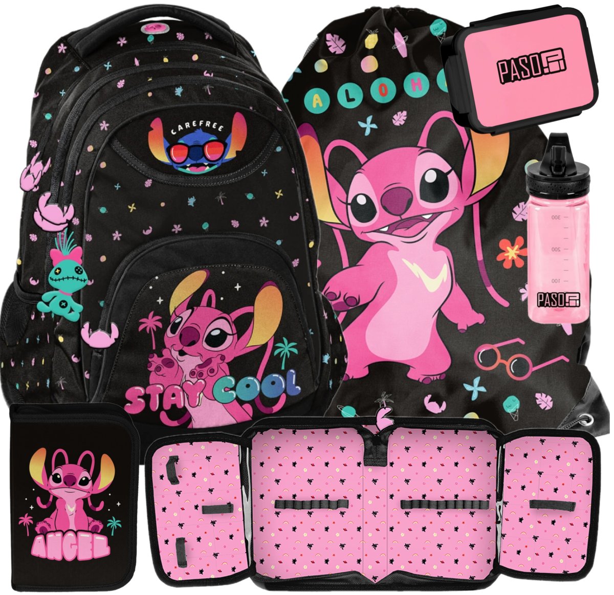 Plecak szkolny zestaw dla dziewczynki, Lilo i Stitch, czarny, Paso - Paso | Sklep EMPIK.COM