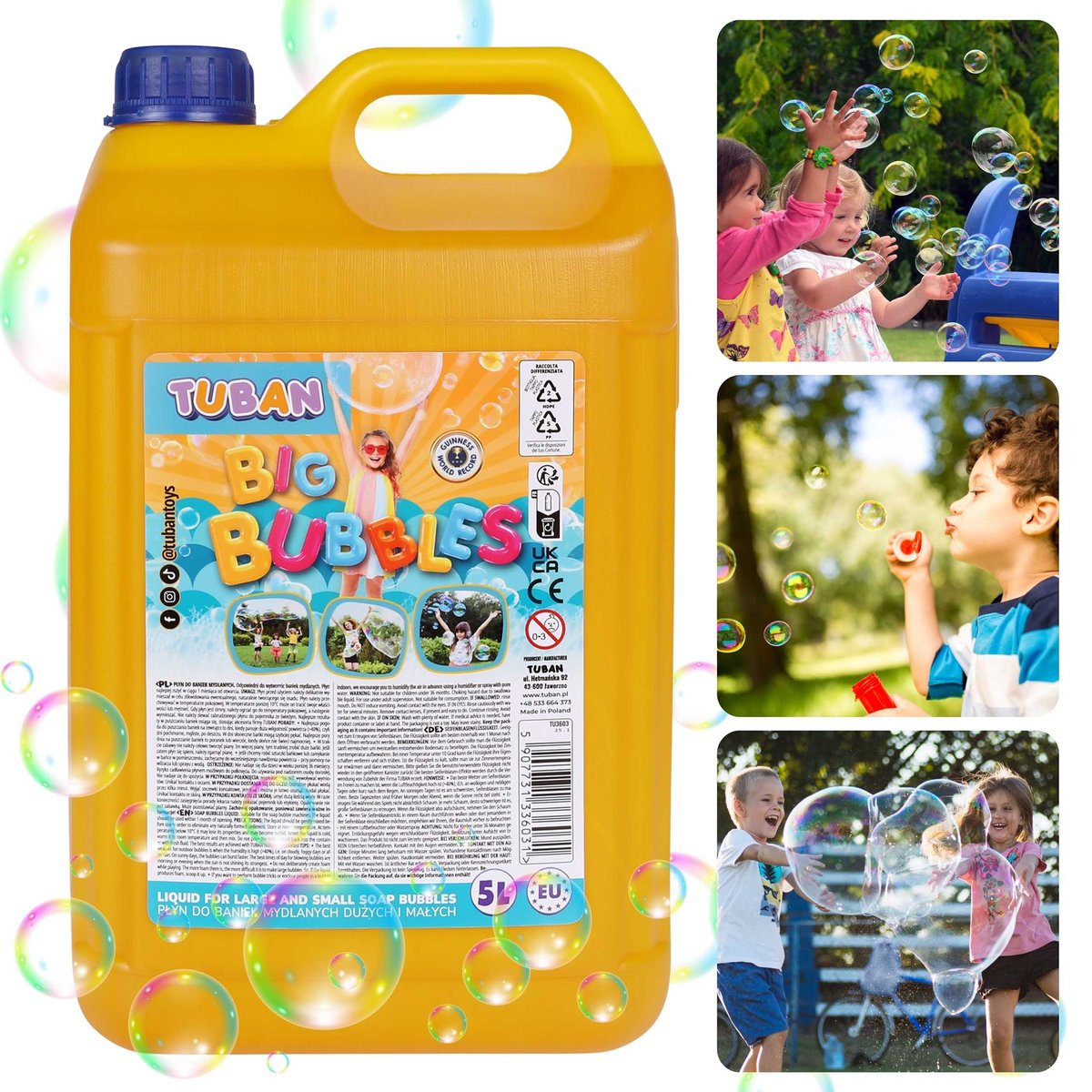 Płyn do baniek mydlanych dużych i małych, Duży ZAPAS, Baniak 5L TUBAN ...