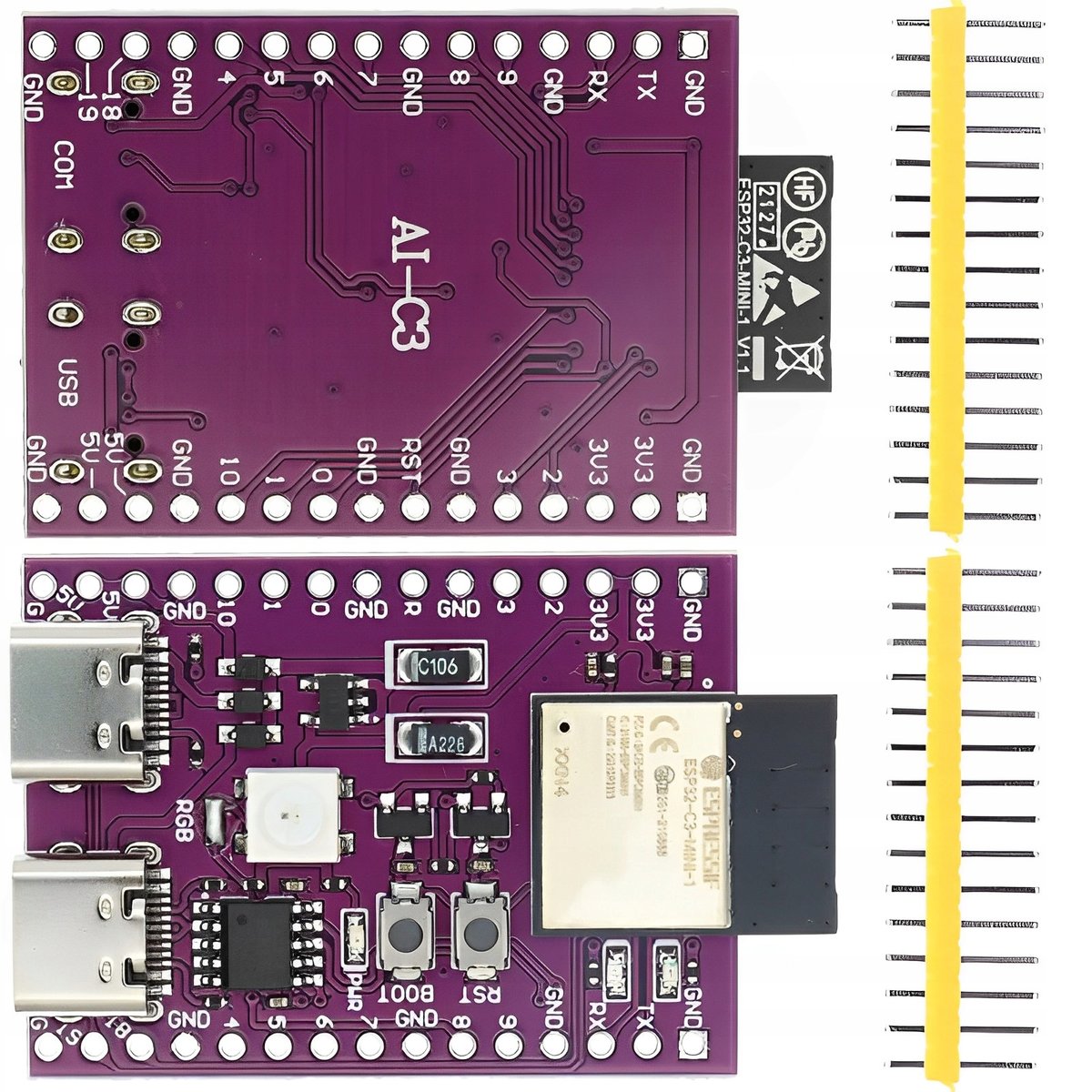 Płytka deweloperska ESP32-C3 DevKitM-1 DUAL USB ESP32-C3 WIFI + BLE 5.0 ... Płytka deweloperska ESP32-C3 DevKitM-1 DUAL USB ESP32-C3 WIFI + BLE 5.0 ...