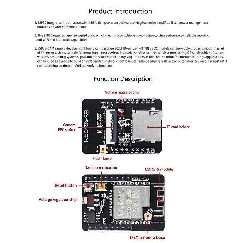 Płytka rozwojowa ESP32-CAM + zestaw modułów kamery OV2640 520 KB + 4 MB PSRAM 32 Mbit WIFI ...