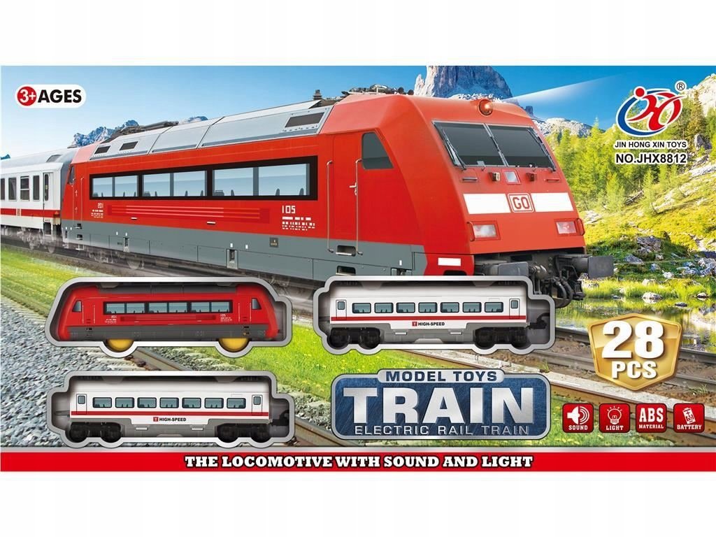 POCIĄG KOLEJKA ELEKTRYCZNA Z WAGONAMI TORY ŚWIECĄCA DŹWIĘKIEM ZABAWKA ...