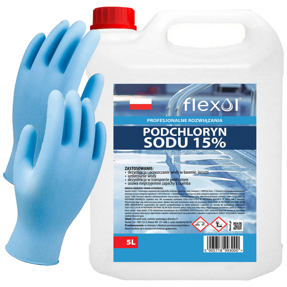 Podchloryn Sodu Chlor W Płynie 5L Uzdatnianie Wody Z Rękawiczkami ...
