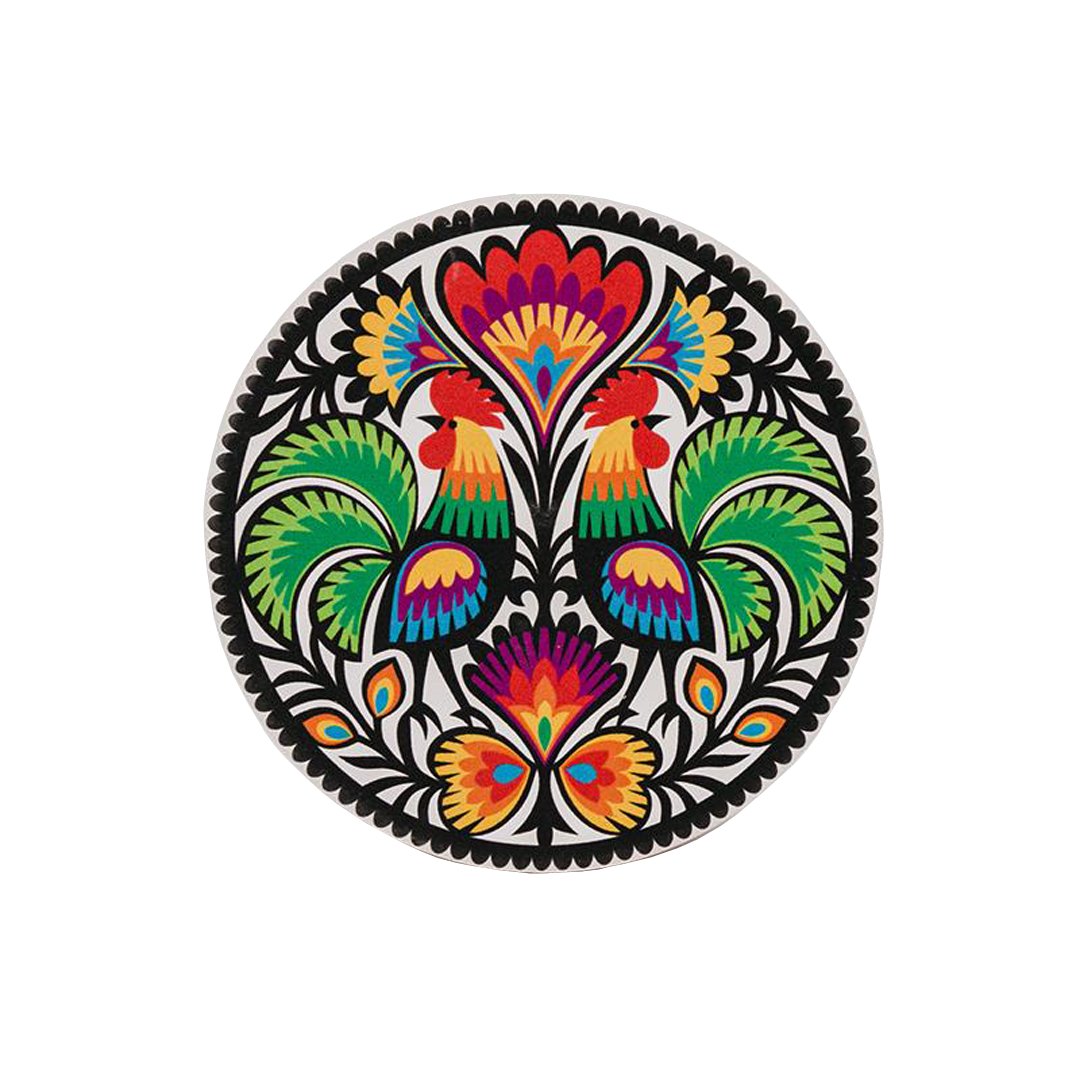 PODKŁADKA CERAMICZNA POD KUBEK FOLK - WZORY ŁOWICKIE - KOGUTY FOLKSTAR - Folkstar | Sklep EMPIK.COM