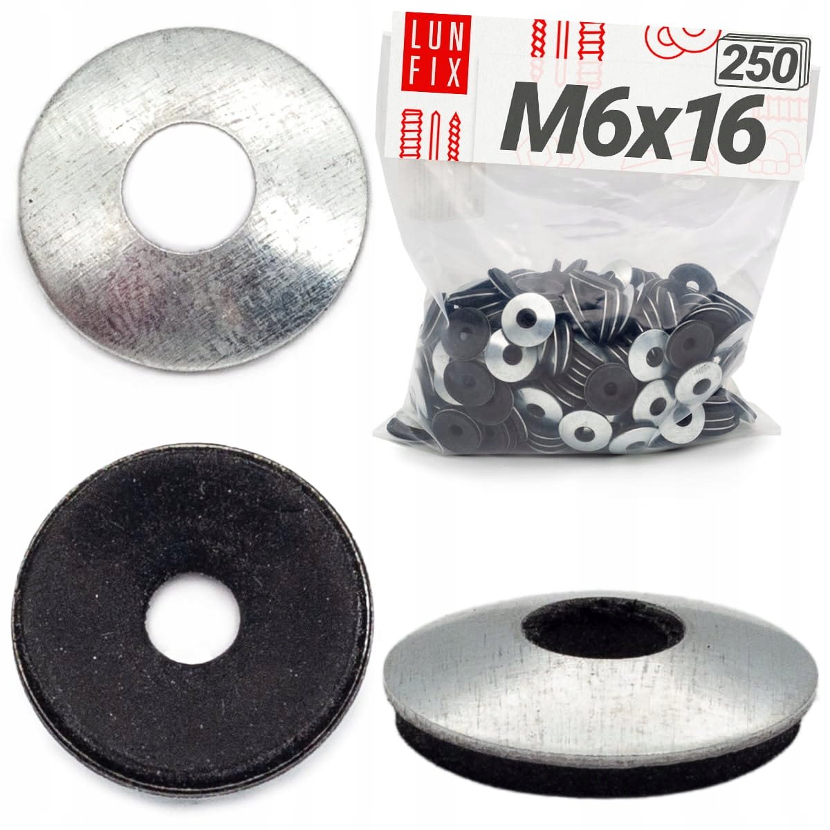 Podkładka z uszczelką EPDM 6x16mm ocynkowana z gumą DIN 9260 250szt ...