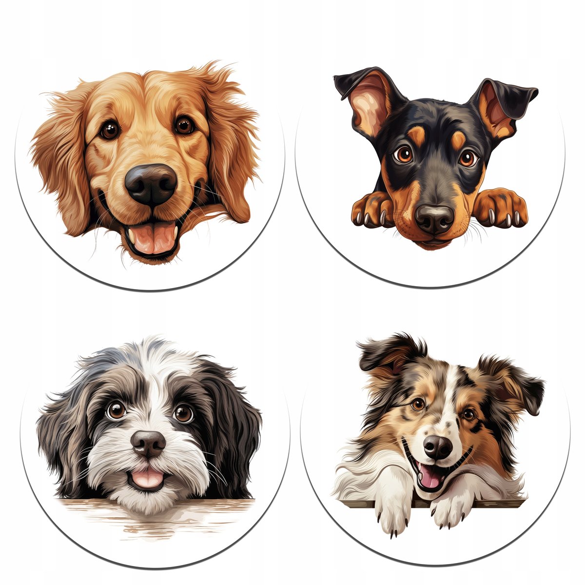 Podkładki pod kubek RÓŻNE RASY PSÓW z psami słodkie pieski 4 szt ...