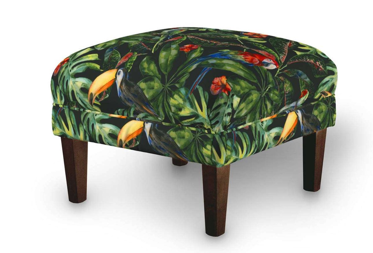 Podnóżek do fotela, zielono-czerwone motywy na czarnym tle, 56 × 56 × ...