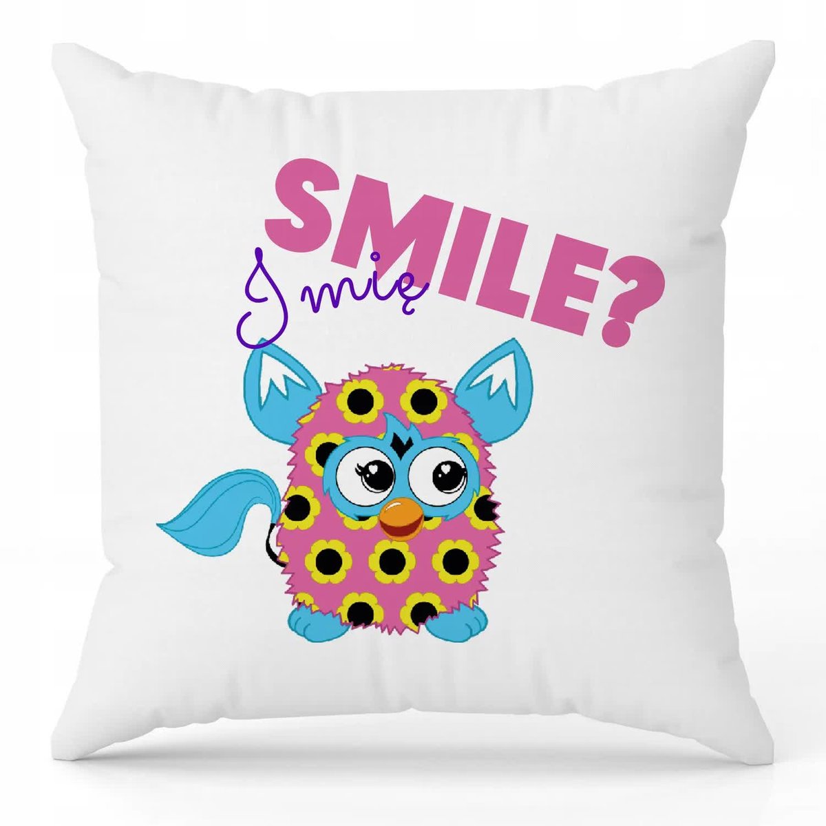 Poduszka Ozdobna Biała FURBY SMILE? *TWOJE IMIĘ* 40cmX40cm WZORY - Inna ...