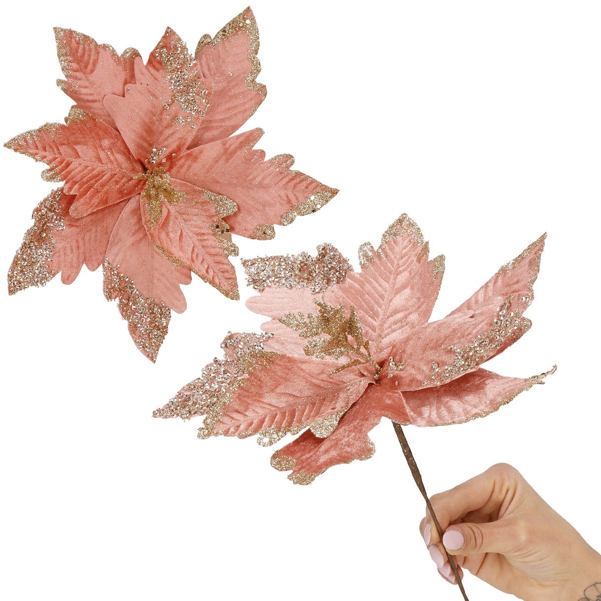 Poinsecja Sztuczny Kwiat Gwiazda Betlejemska 29 Cm Różowa Z Brokatem I ...