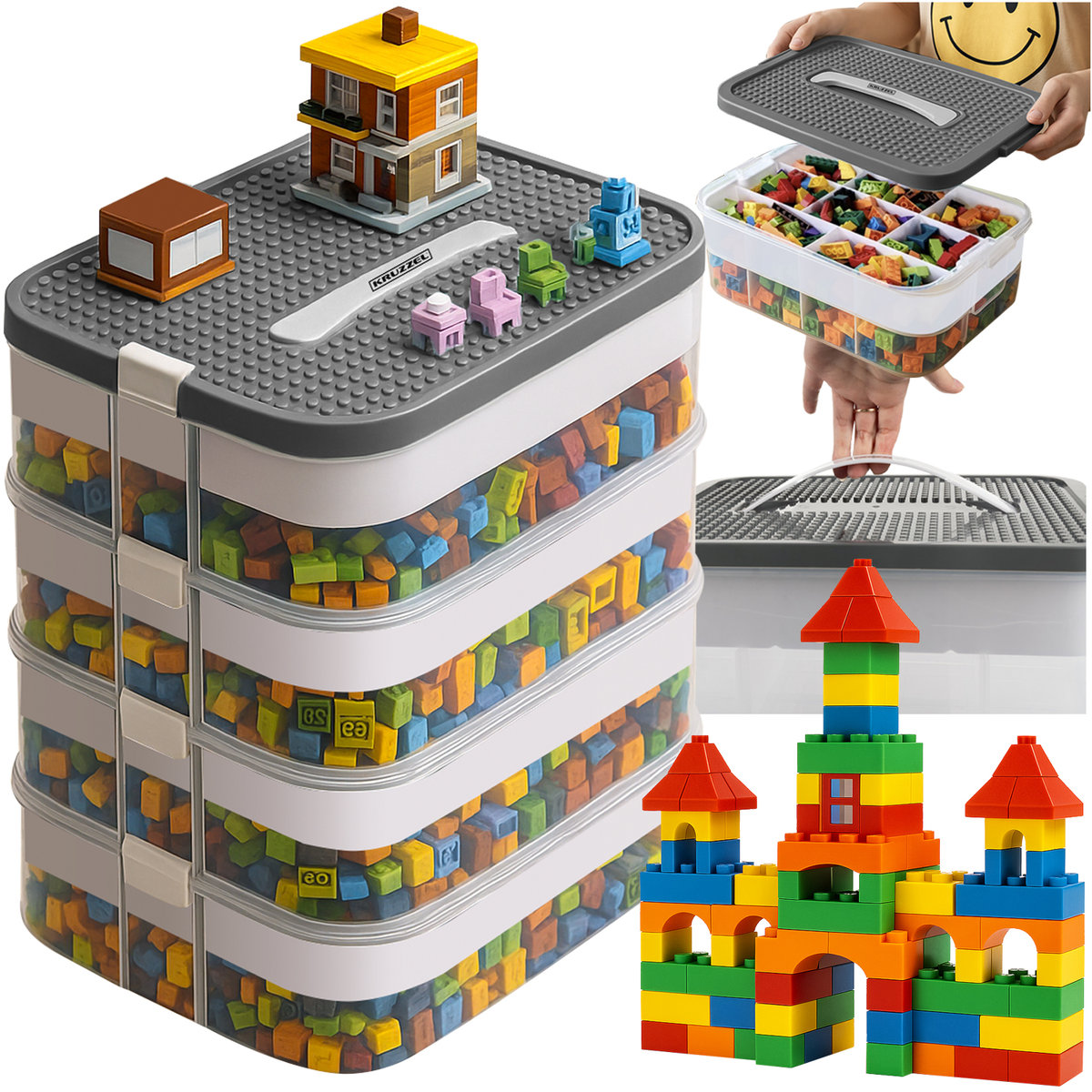 Pojemnik na klocki, pudełko 29l, organizer z przegródkami, duży 4 piętrowy KRUZZEL! - Kruzzel ...