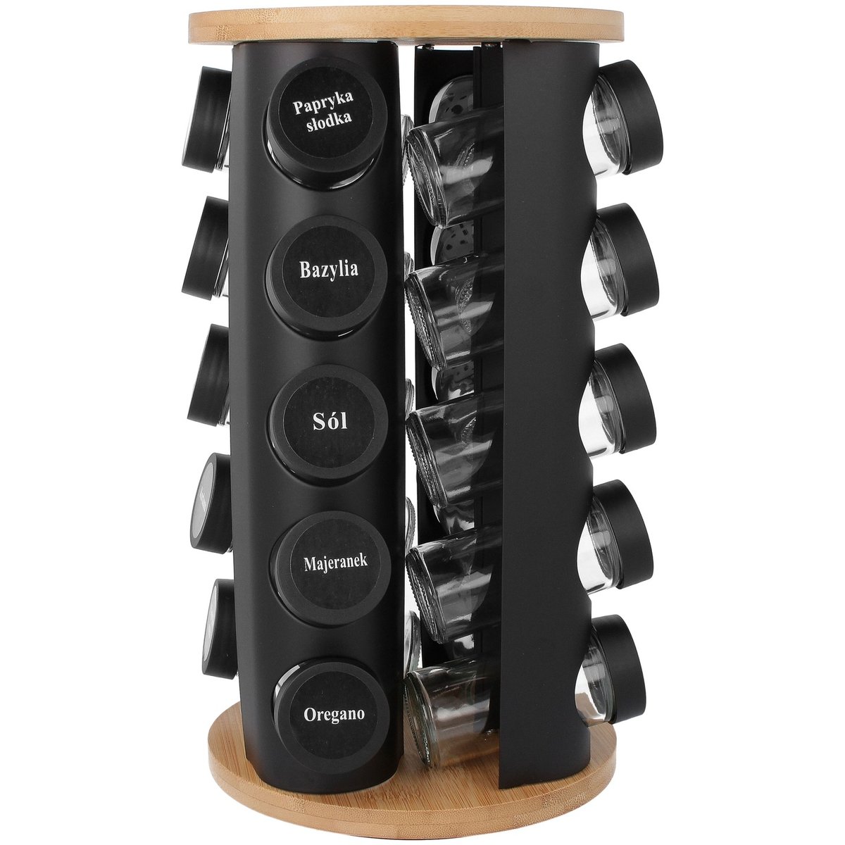 POJEMNIK NA PRZYPRAWY PRZYPRAWNIK OBROTOWT 20 SŁOIKÓW + NAKLEJKI BAMBUS ...
