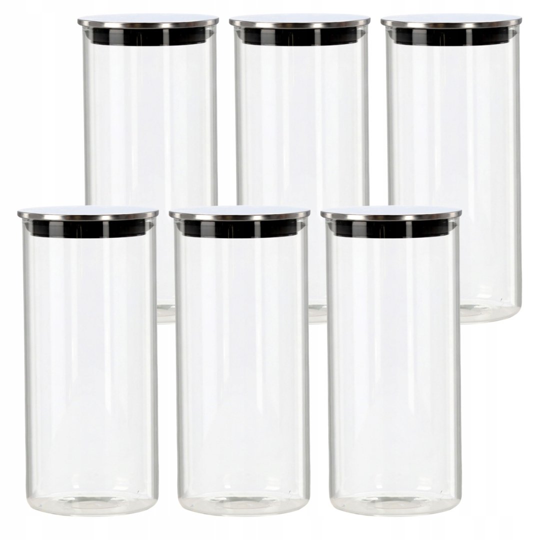 Pojemniki kuchenne szklane ZESTAW 6 szt na makaron HERMETYCZNE 1380ml STEEL - inna (Inny ...